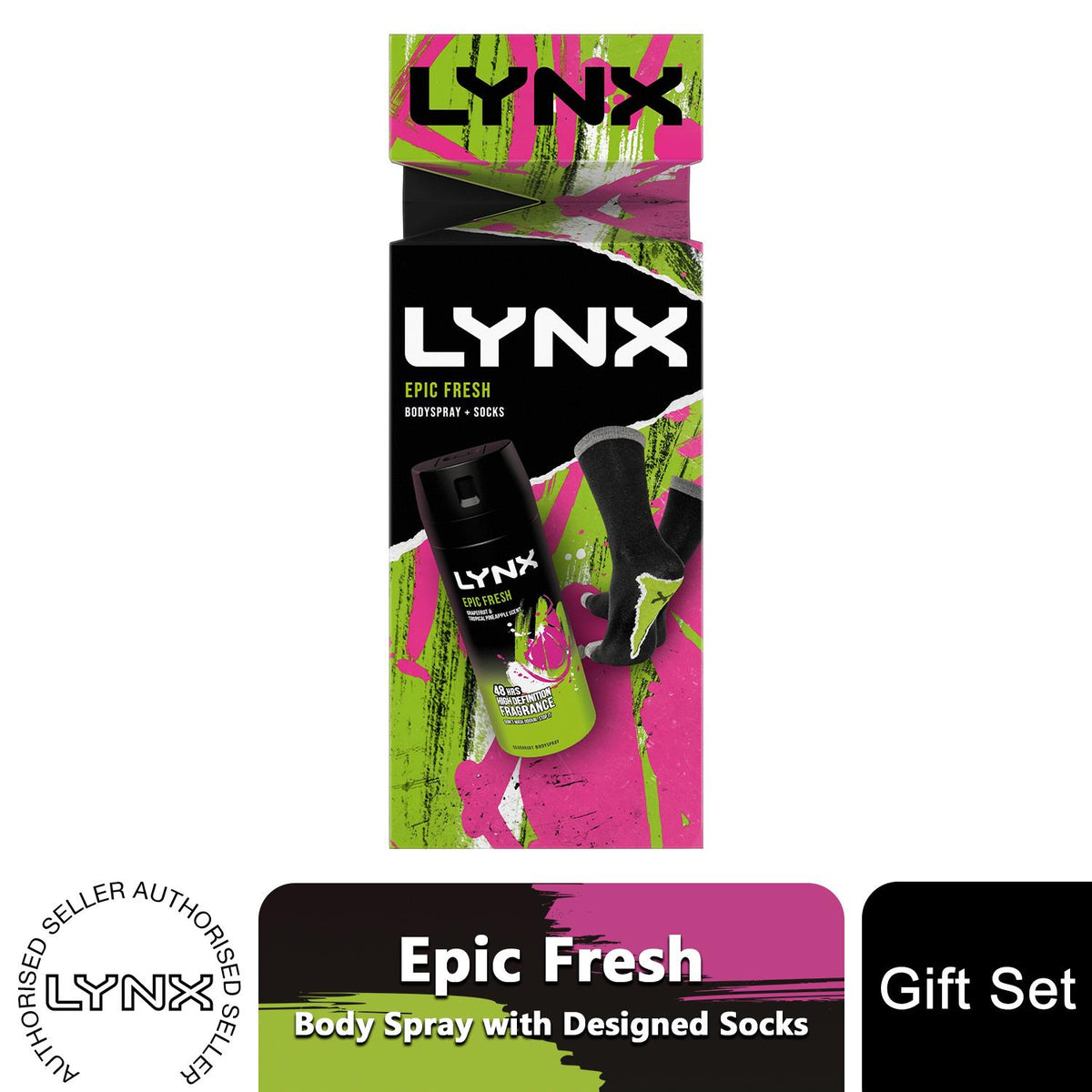 Lynx Epic Fresh Body Spray Gift Set for Him with Designed Pair of Sock ...