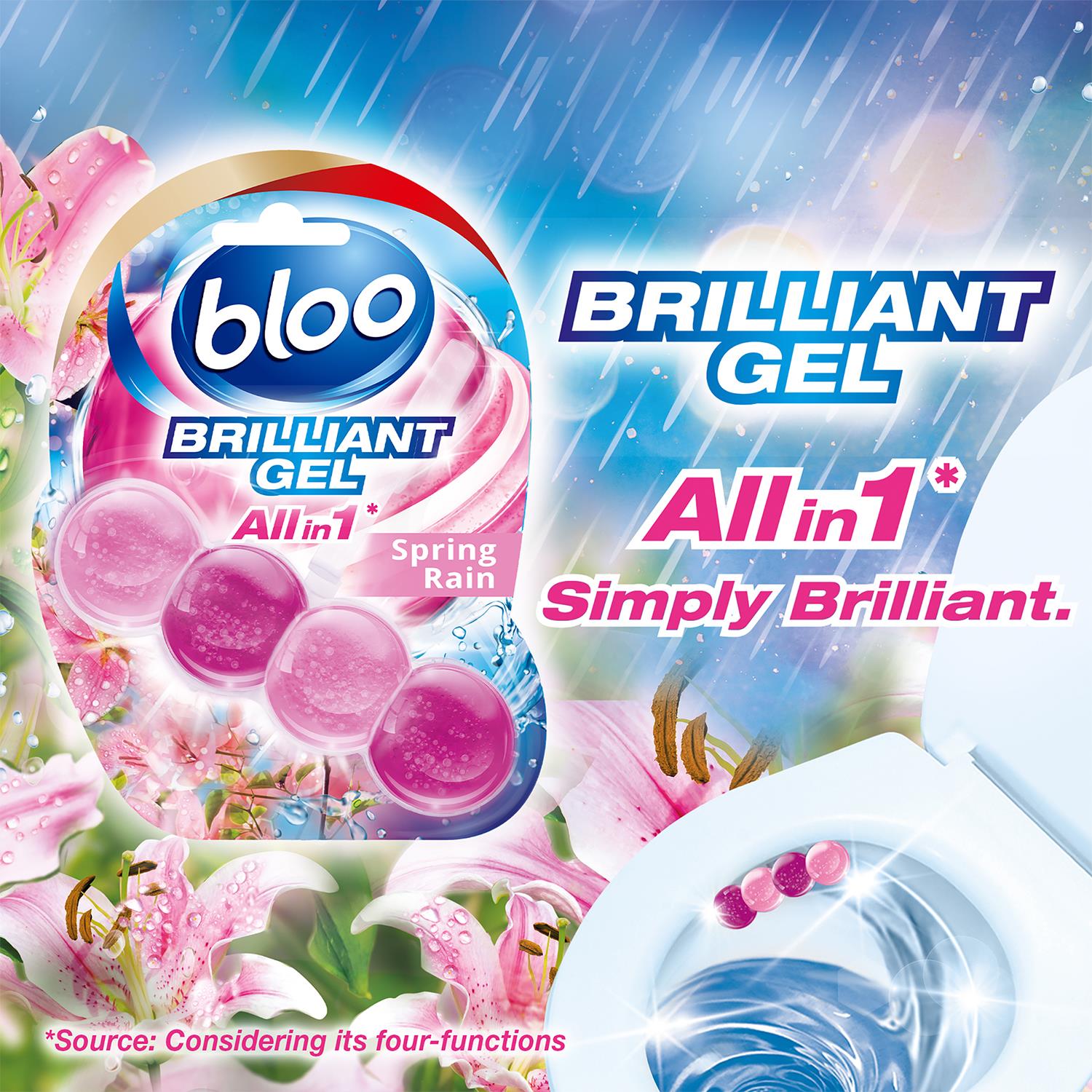Bloo Toilet Rim Blocks Brilliant Gel All in 1 Cleaner Spring Rain Scen ...