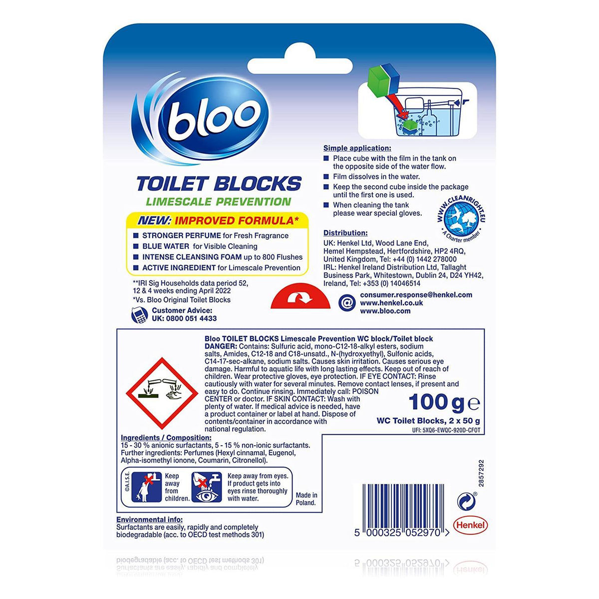 Bloo Toilet Rim Blocks Limescale Prevention with 2in1 Cleaning Foam 14 ...