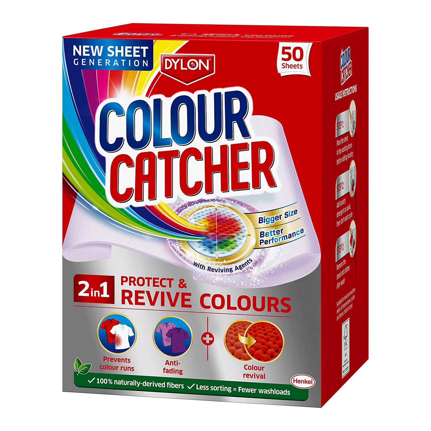 Dylon Colour Catcher 2in1 Protect & Revive Laundry Washes, 50 Sheets ...