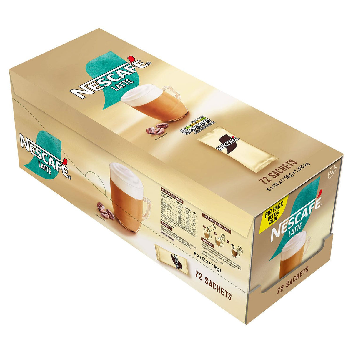 Nescafe Latte Instant Coffee Sachets 72 Pack - Creamy Frothy Instant D ...