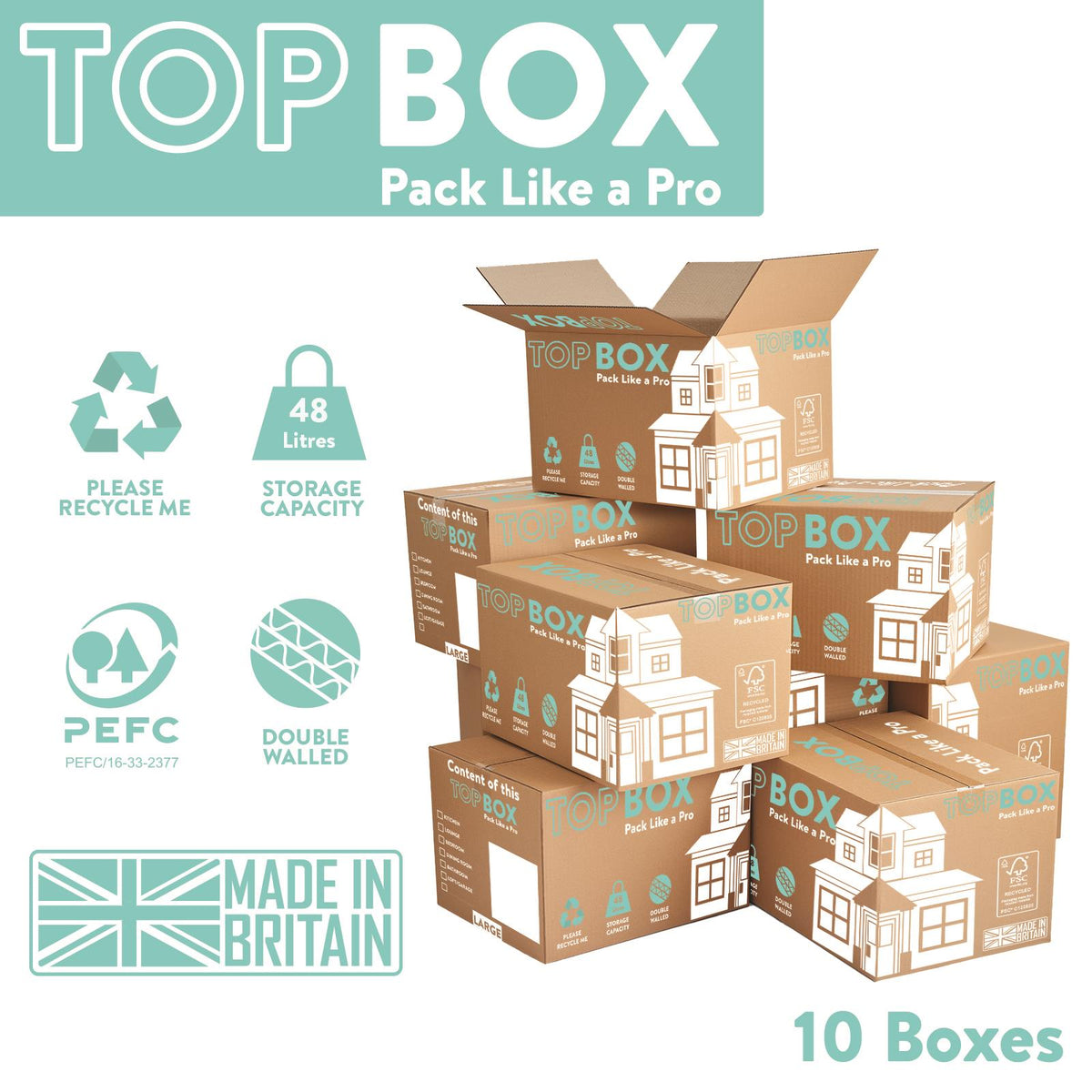 10x Topbox Large 48 Litre Double Walled Moving and Storage Boxes ...