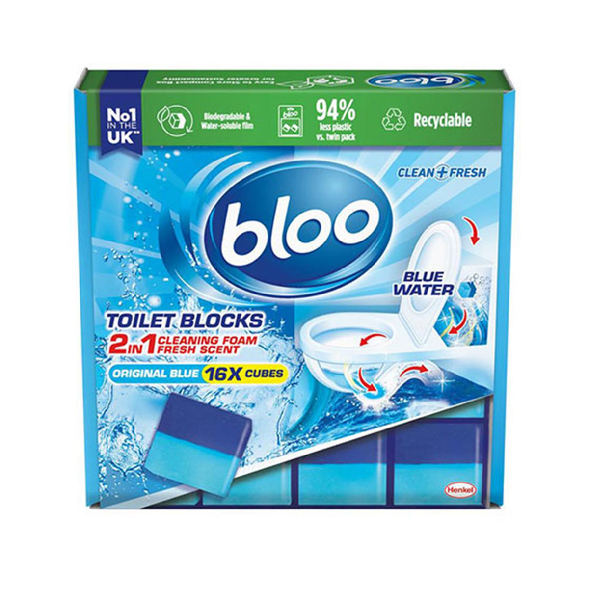 Bloo Toilet Block Original Coloured Water 16x Cleaning Blocks Blue 800 ...
