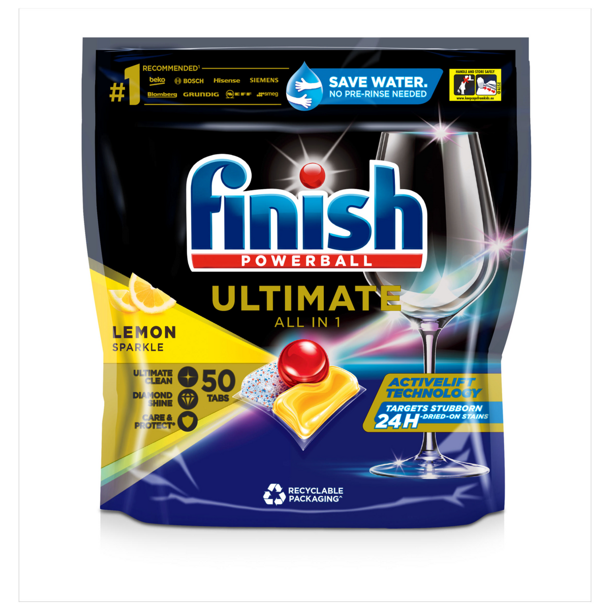 Finish Power Ball Ultimate All-in-One Dishwasher Tablets Lemon Sparkle ...