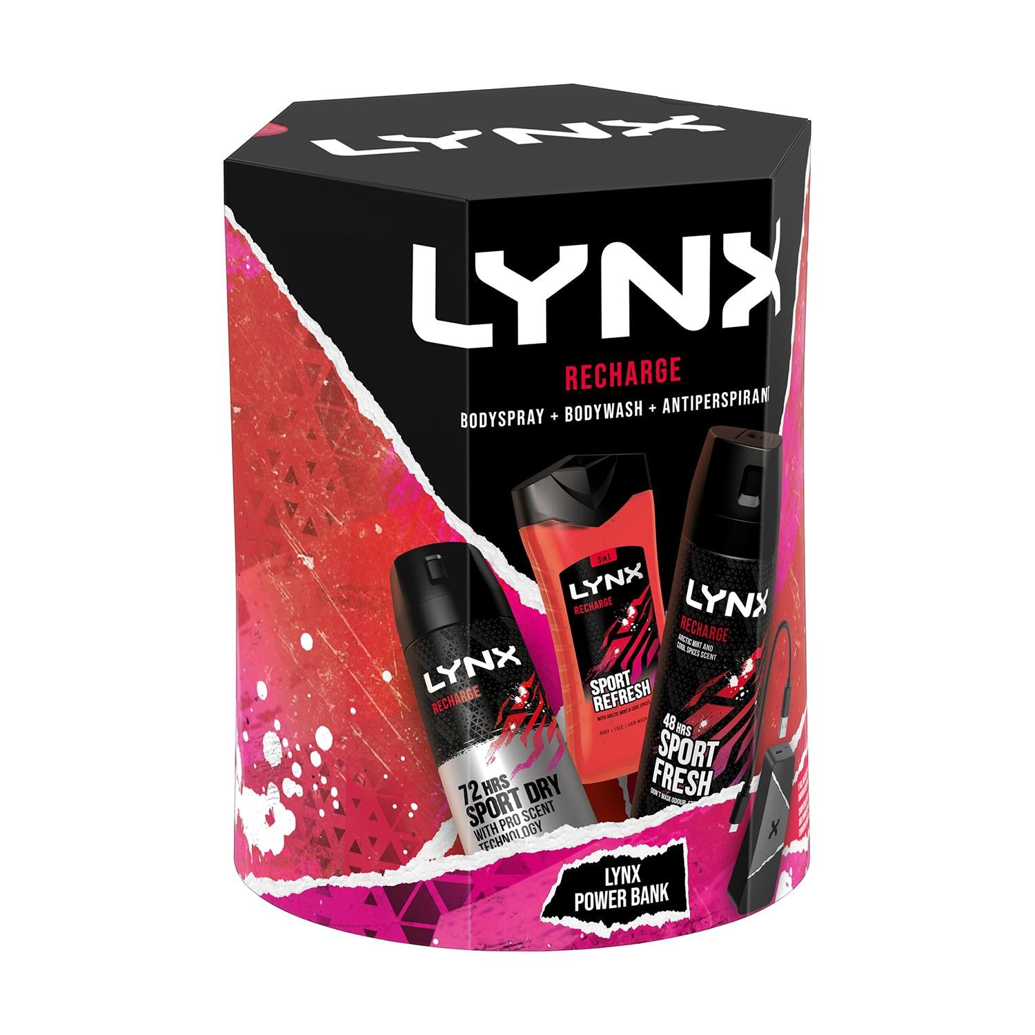 Lynx Recharge Body Wash, Spray & Antiperspirant Gift Set for Him with ...
