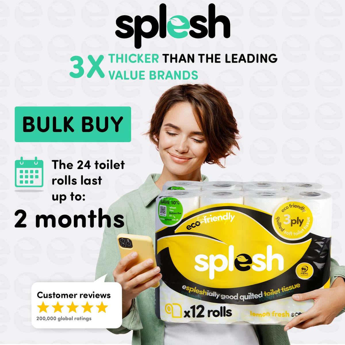 Splesh Quilted Luxury Fresh Lemon Fragrance 3 Ply Toilet Tissue Paper ...