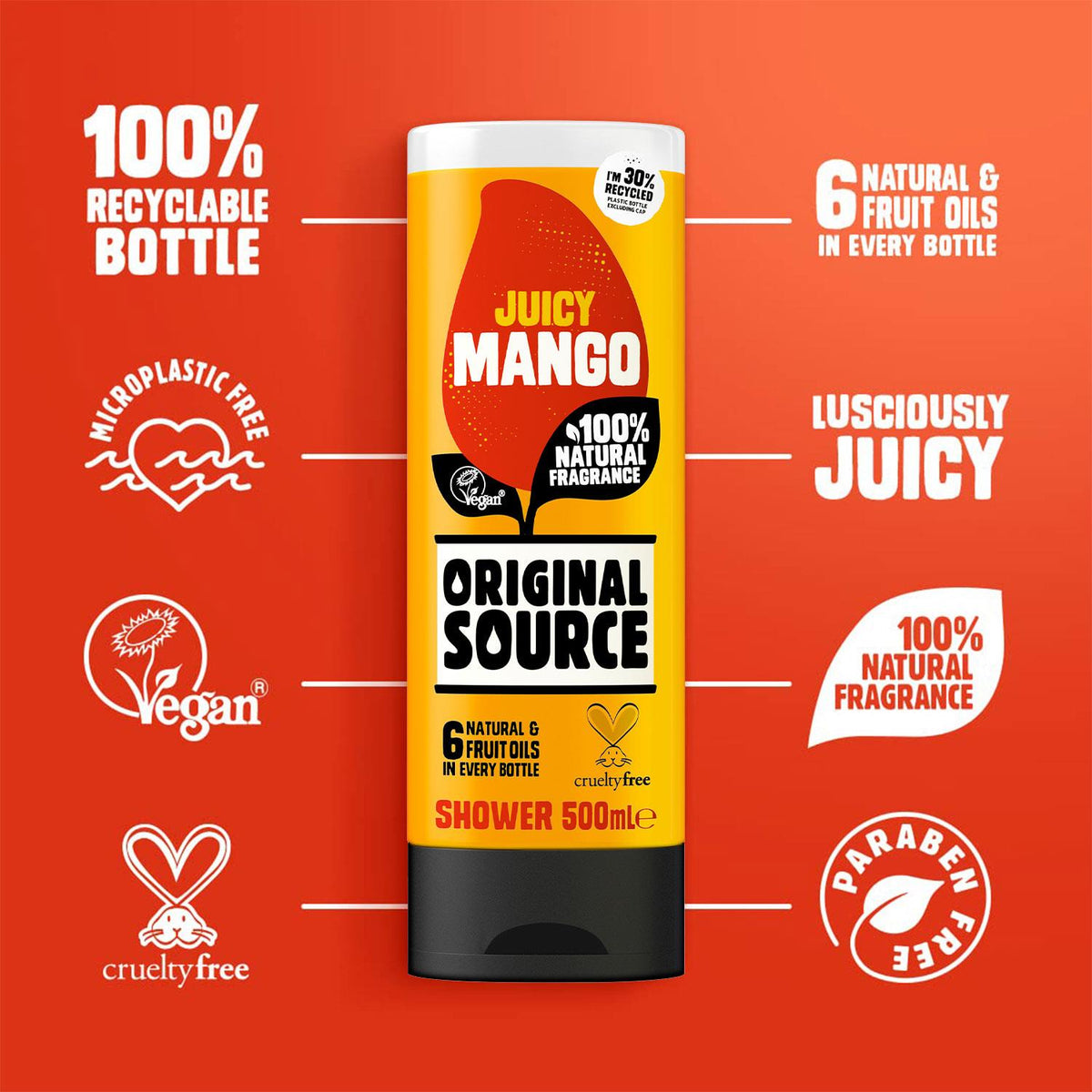 Original Source Vegan Shower Gel with 100% natural Fragrance 500ml, 6 ...