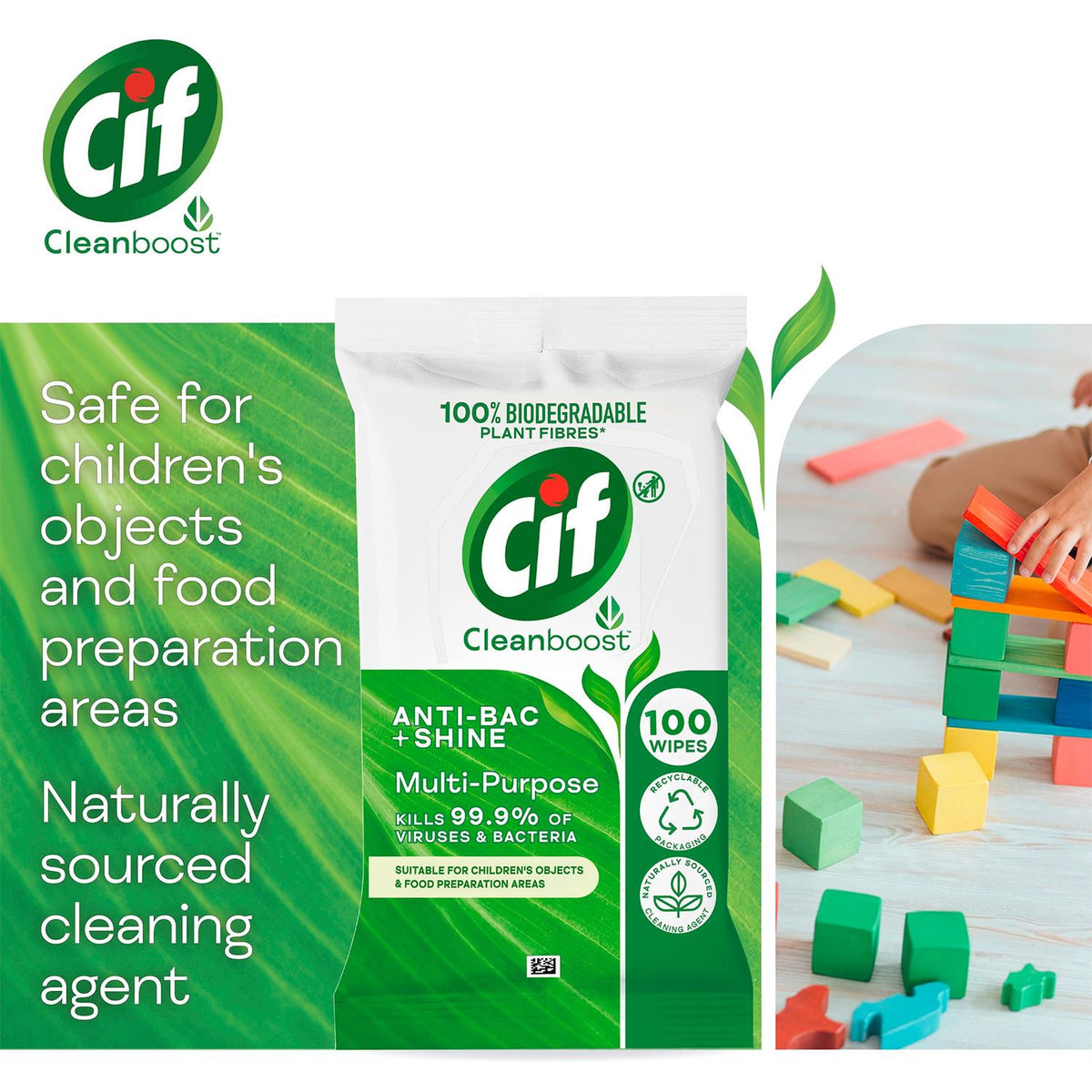 Cif Cleanboost Antibacterial Wipes Multi-Purpose Anti-Bac & Shine, 3 P ...