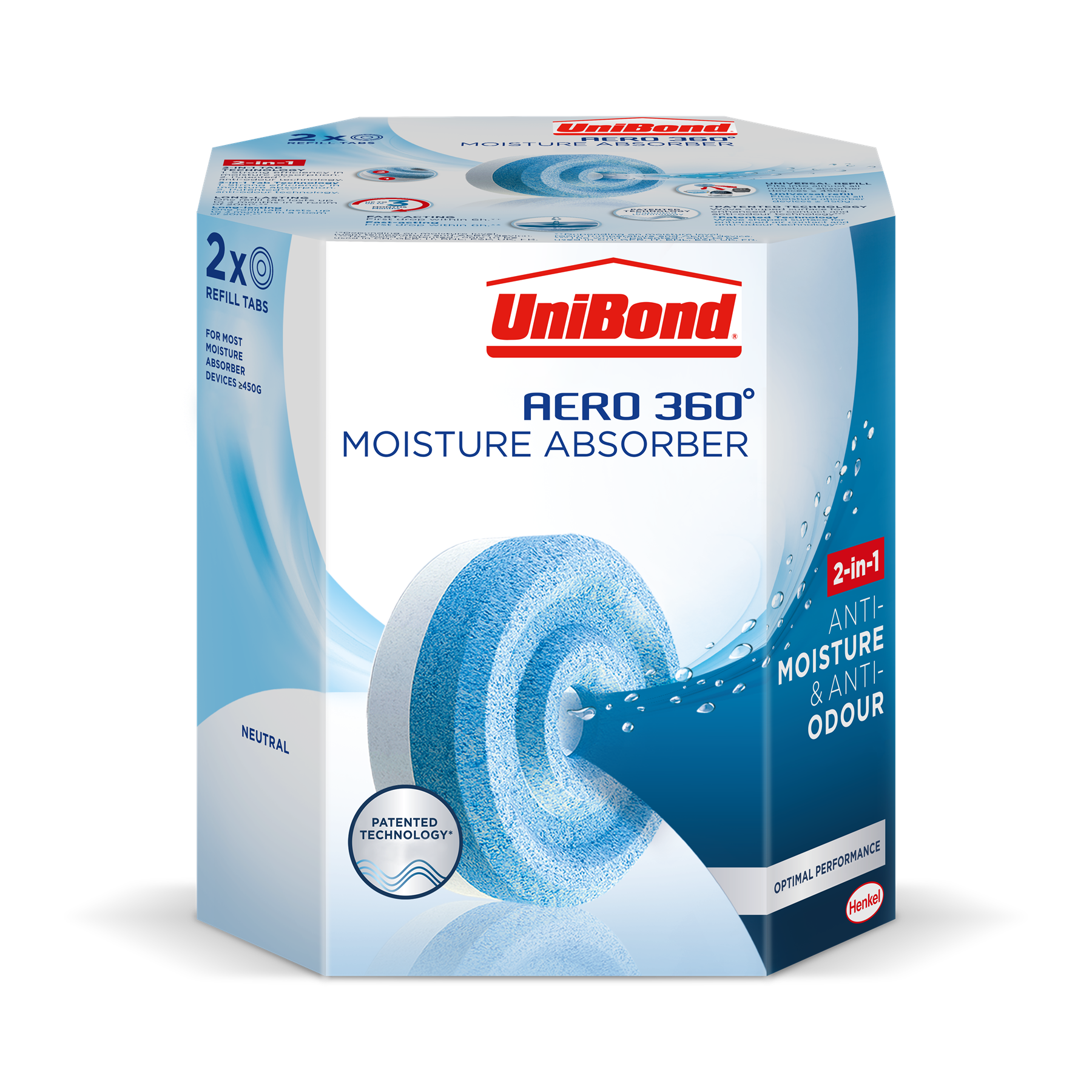 UniBond AERO 360 Moisture Absorber & Neutral Refill Tab 450g, 2pk x 3 ...