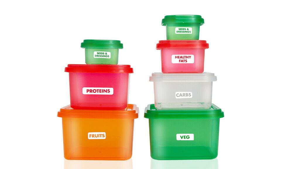PMS Set of 7 Healthy Portion Pots in Colour Box Control Meal Container ...