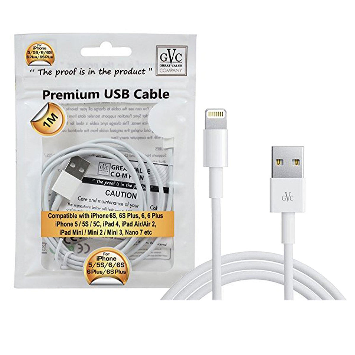 GVC USB to 8-pin Cable, For Phone & Pad, Charging & Syncing, 1m - Whit ...