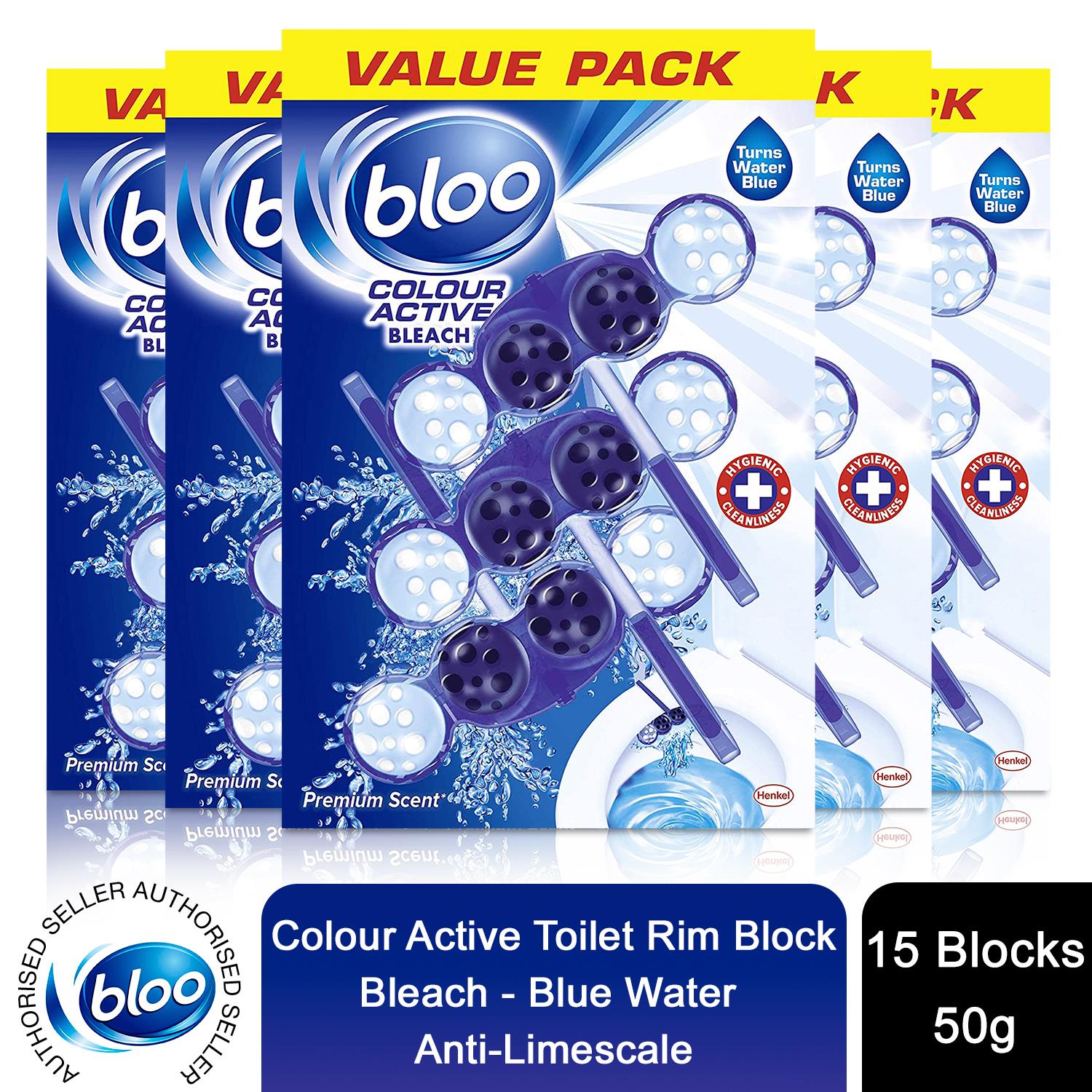 Bloo Colour Active Toilet Rim Block Blue Bleach Anti-Limescale 3 x 50g ...