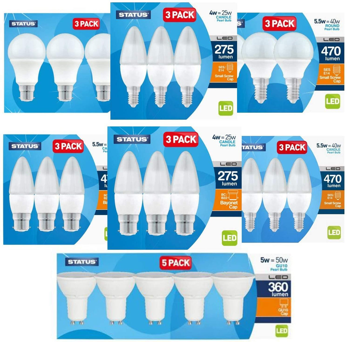 Status LED Edison Screw Cap Candle Bulbs 5.5W 470 Lumen 3Pk – Avant ...