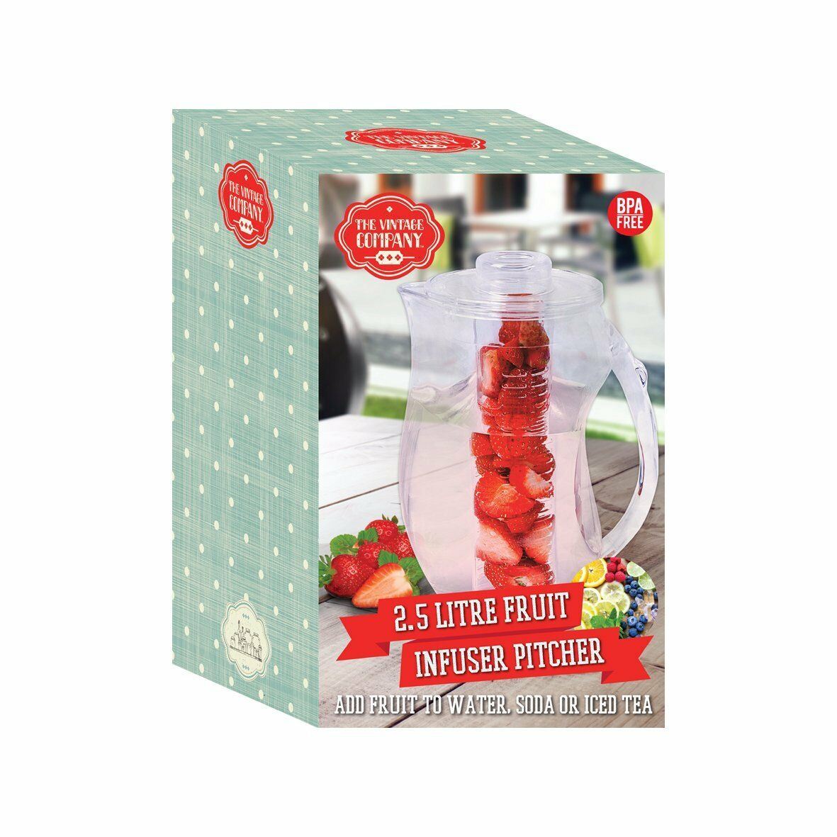 The Vintage Company 61800 Plastic Fruit Infuser Pitcher Clear Jug, 2.5 ...