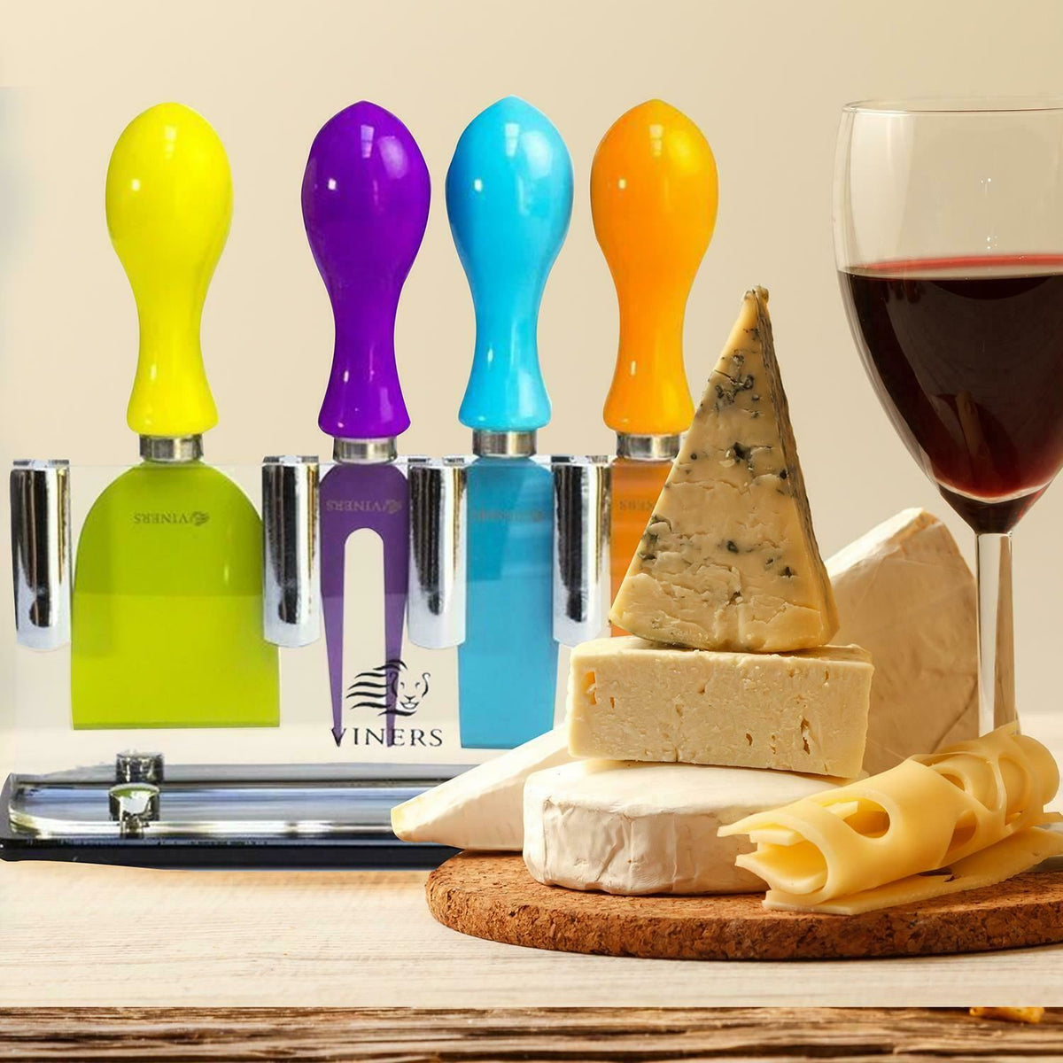 Viners Coloured 4 Piece Cheese Knife Set With Stand – Avant Garde Brands