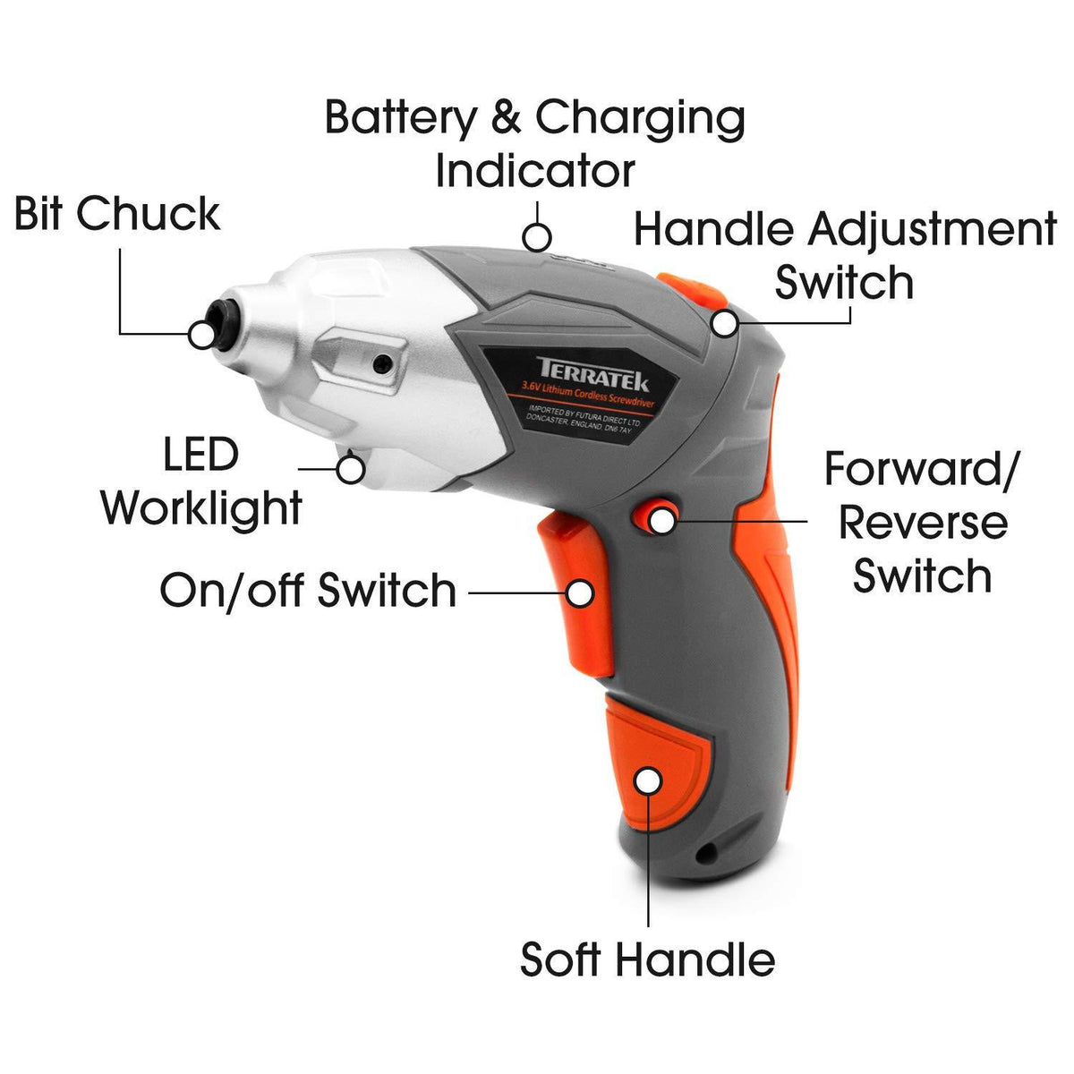 Terratek Electric Cordless 3.6V Battery Powered Screwdriver & Tool Kit ...