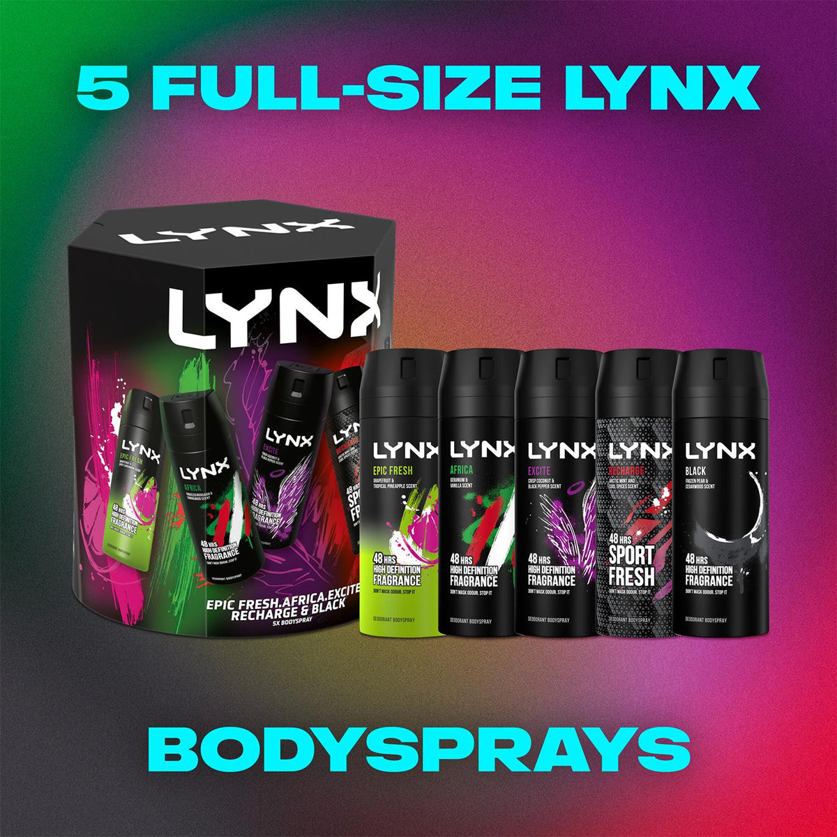 Lynx Bodysprays Multi Fragrance Edition 48H Fresh 5pcs Gift Set For Me ...