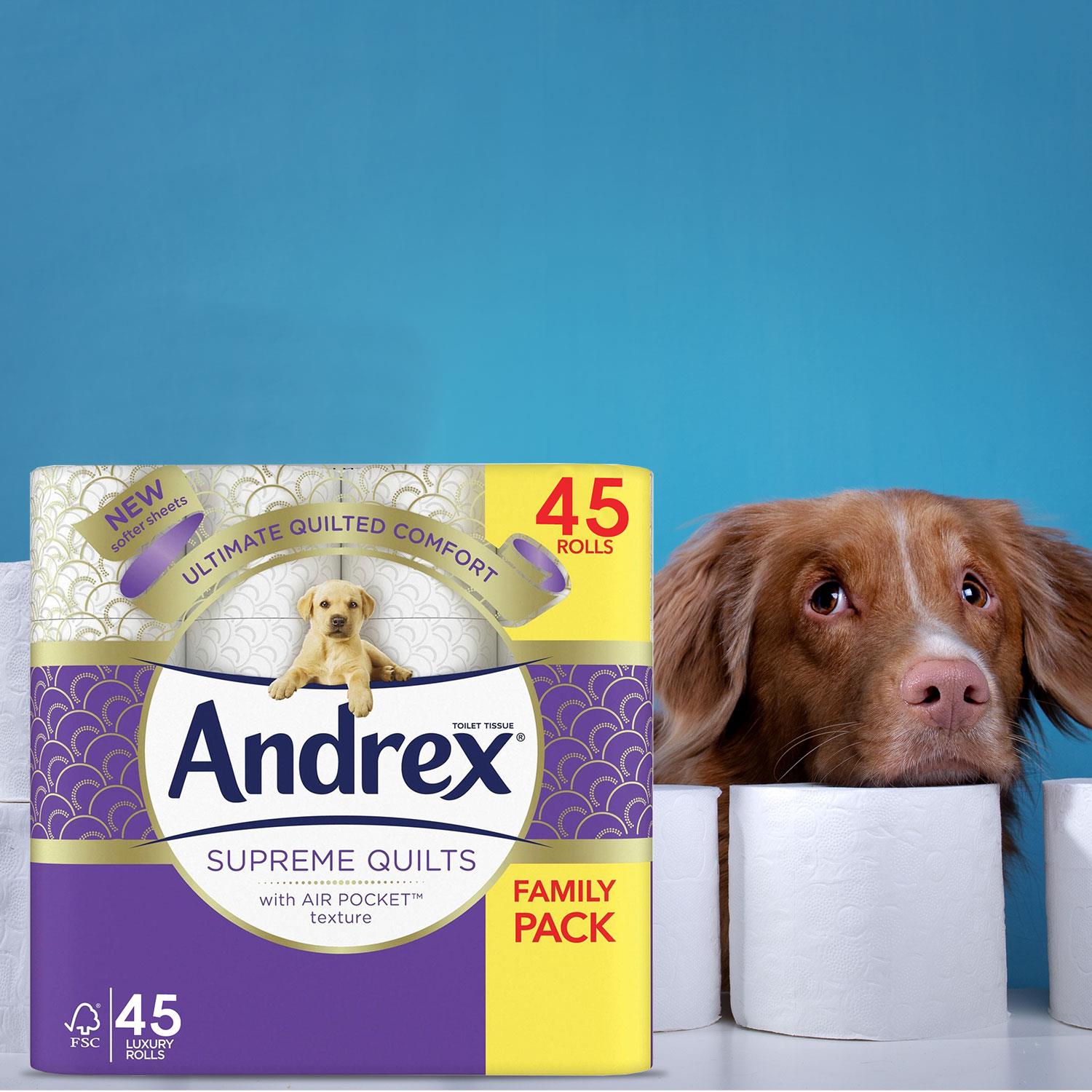 Andrex Toilet Rolls x45 Supreme Quilts Fragrance-Free 4 Ply Toilet Pap ...