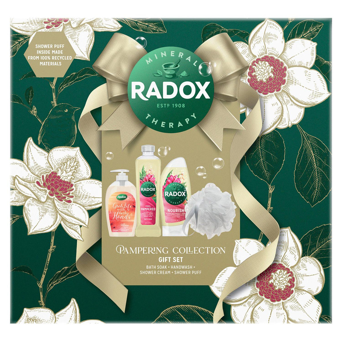 Radox Pampering Collection 4pcs Gift Set For Her with White Shower Puf ...