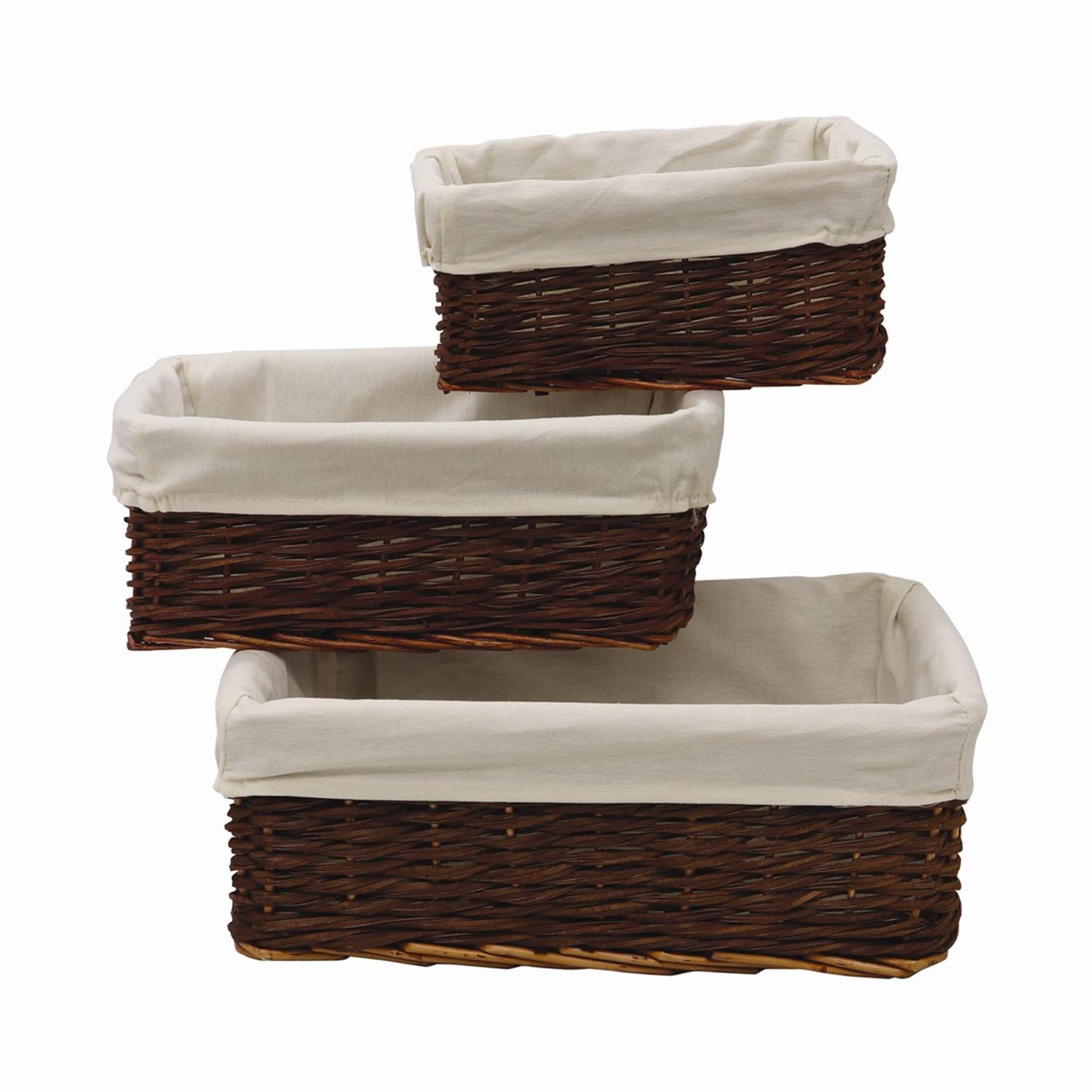 Jocca Set of 3 Stackable Baskets Brown Wicker With Beige Cloth – Avant ...