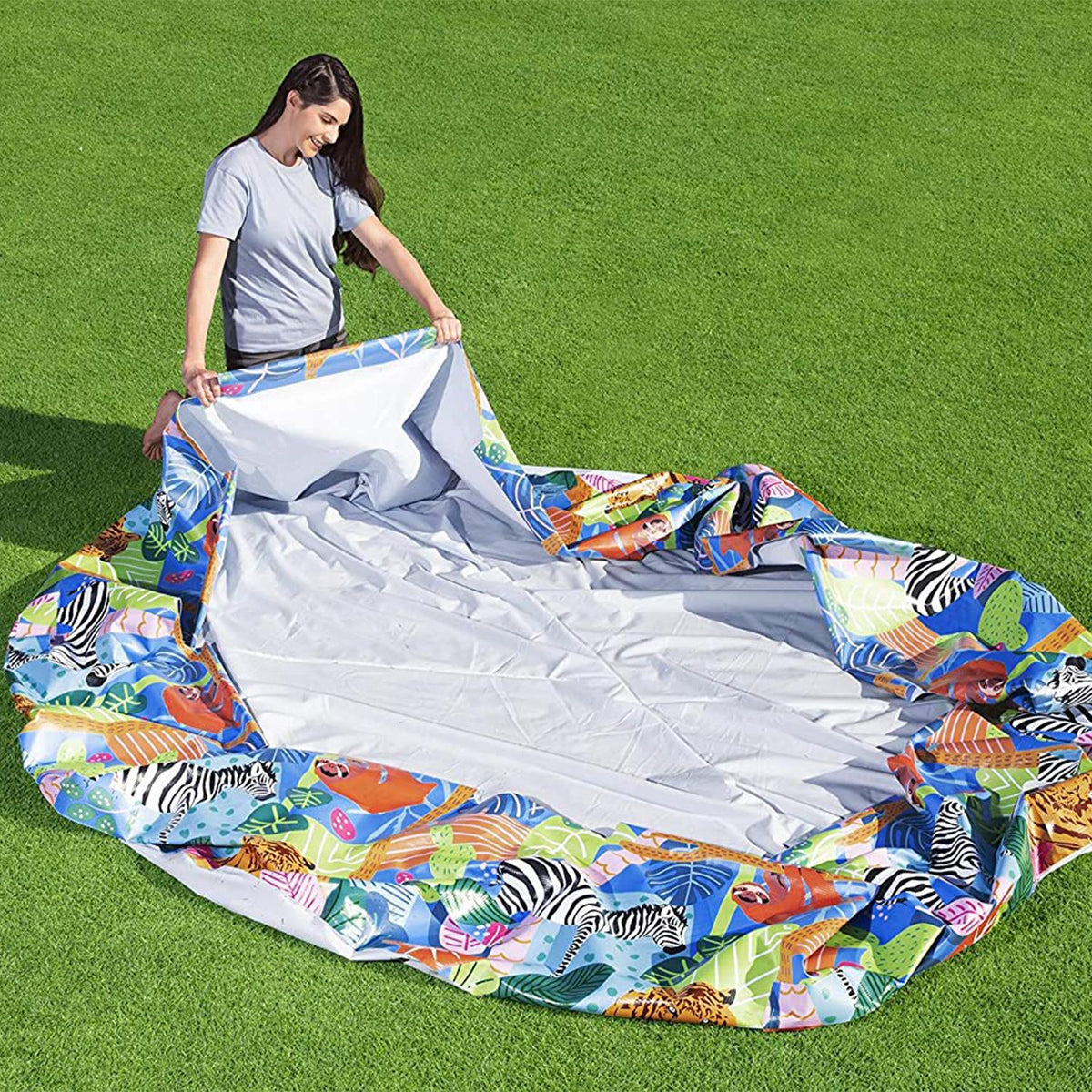 Bestway Steel Pro Colourful Zebra Design Round Family Swimming Pool, 3 ...