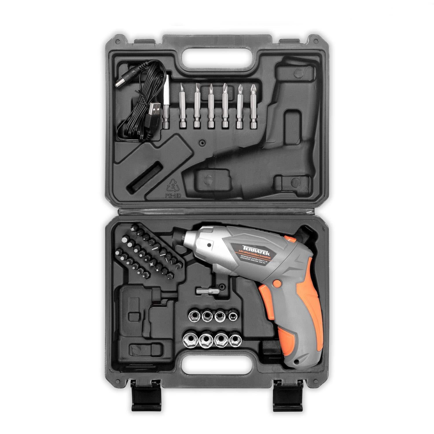 Terratek Electric Cordless 3.6V Battery Powered Screwdriver & Tool Kit ...