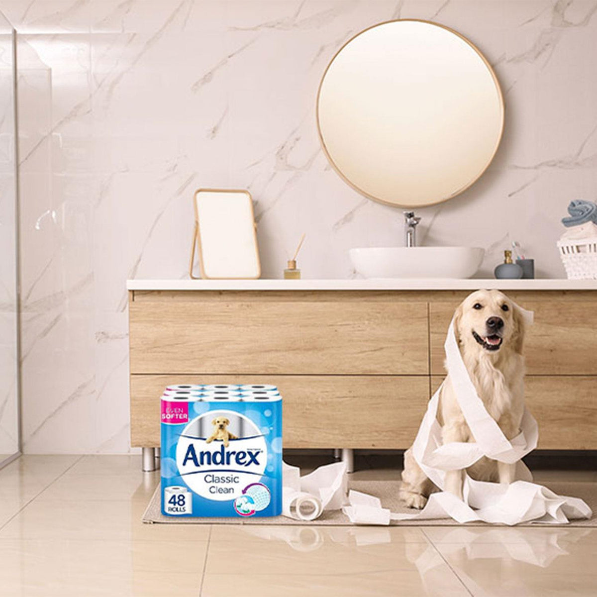 Andrex Toilet Roll Classic Clean Fragrance-Free 2 Ply Toilet Paper, 48 ...