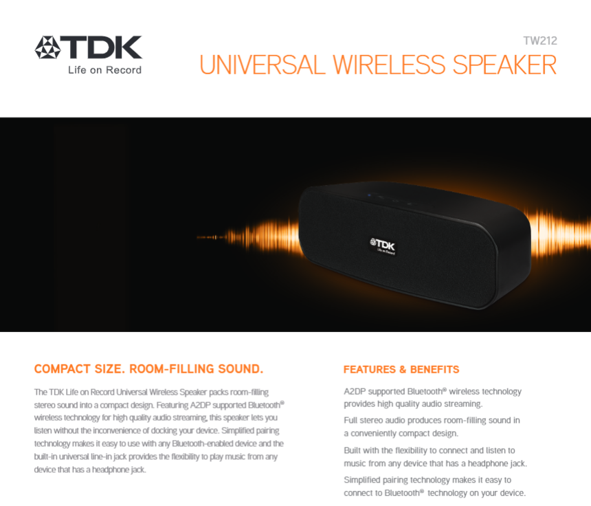 TDK T79001 TW212 Universal Bluetooth Stereo Speaker, Black – Avant ...