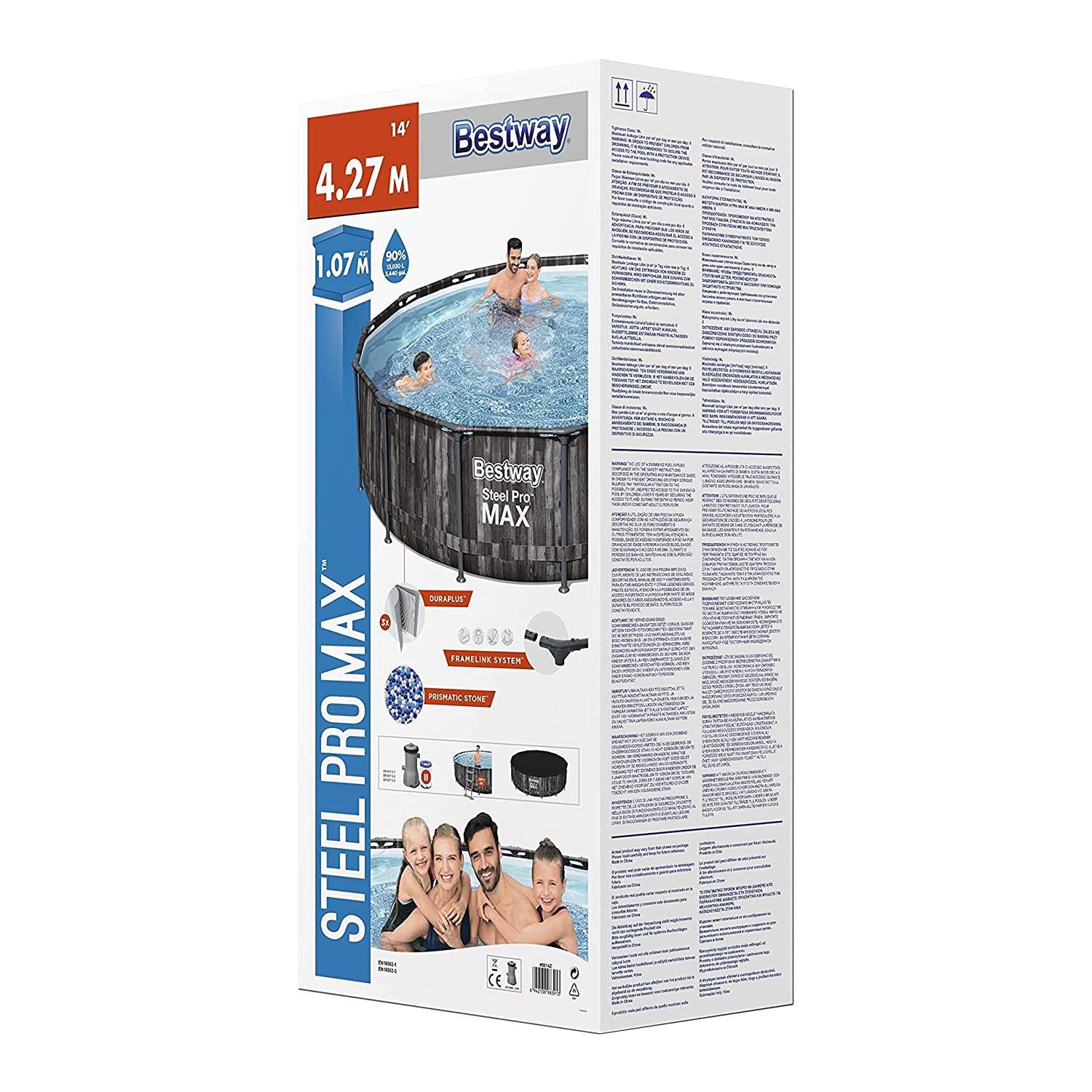 Steel Pro MAX Round Frame Pool Set with Filter Pump Wood Look, 427 x 1 ...
