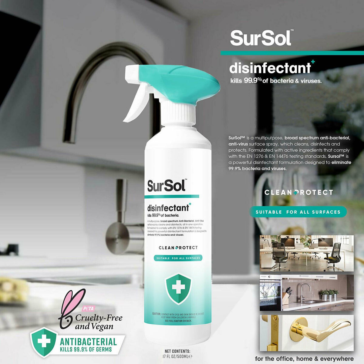 Sursol Clean + Protect Disinfectant For All Surfaces, 500ml – Avant ...