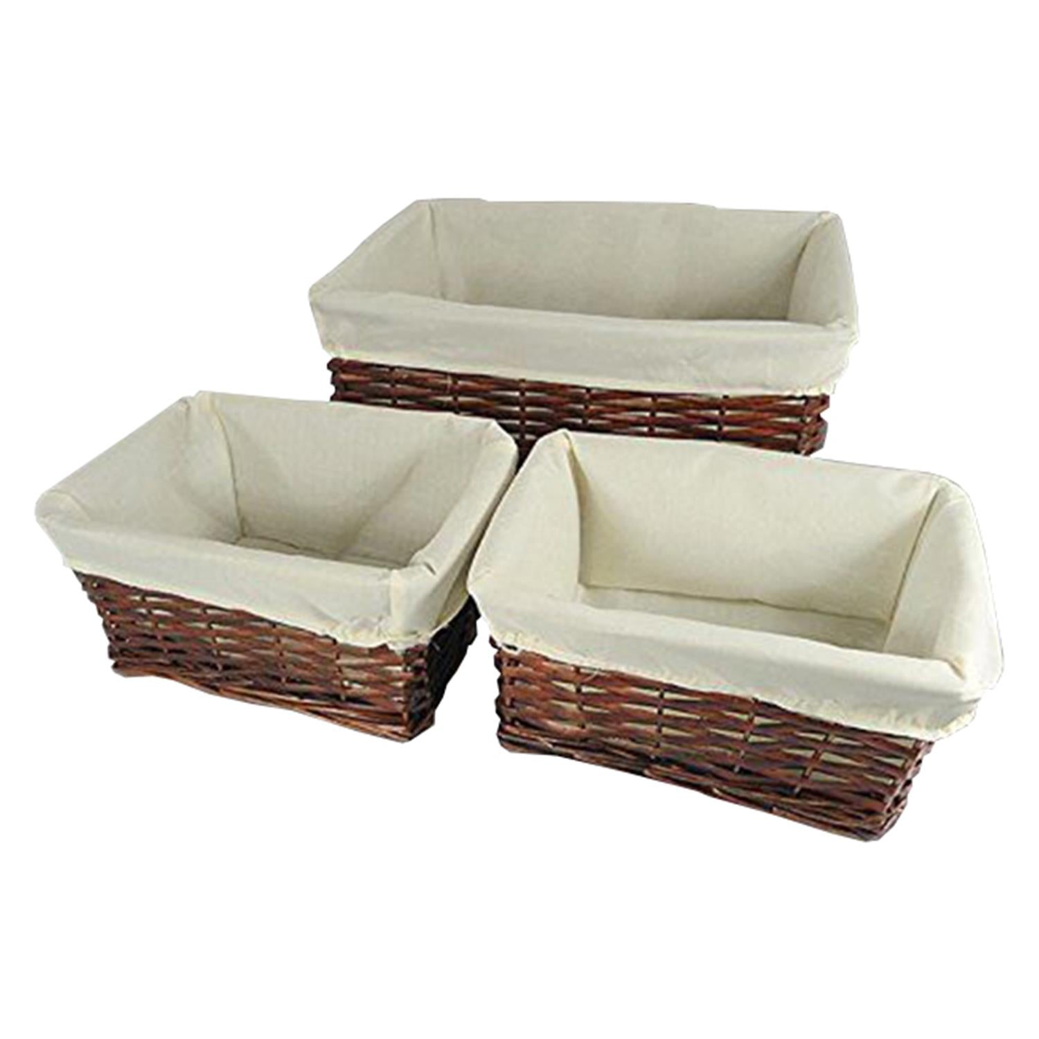 Jocca Set of 3 Stackable Baskets Brown Wicker With Beige Cloth – Avant ...